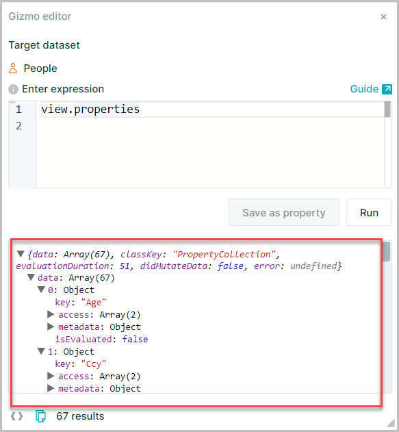 Viewing properties | Orgvue Gizmo Cookbook