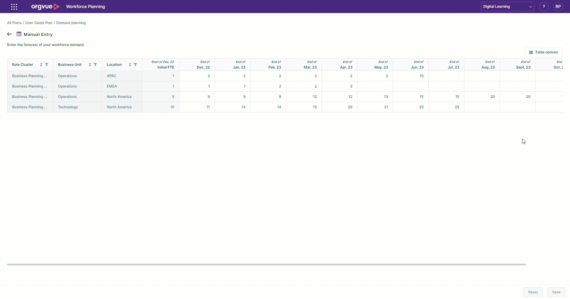 Toolbox Table Options | Strategic Workforce Planning User Guide