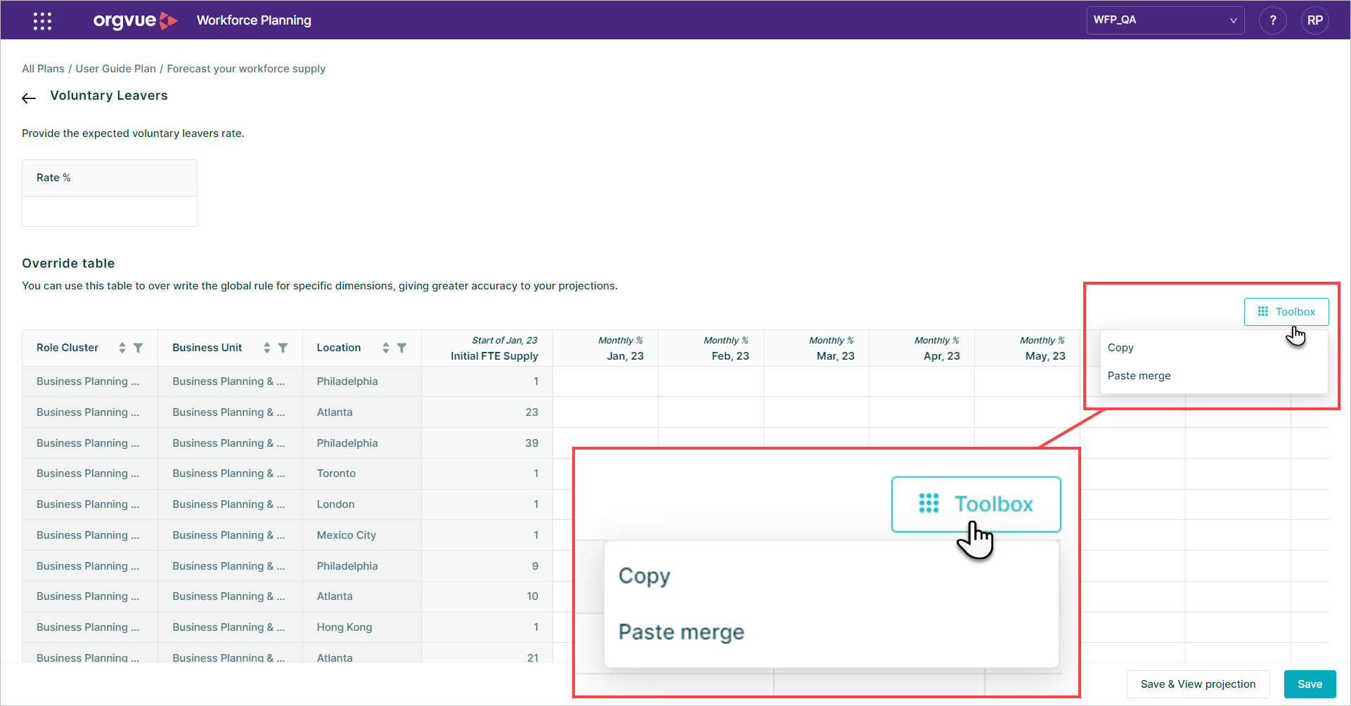 Toolbox Table Options | Strategic Workforce Planning User Guide
